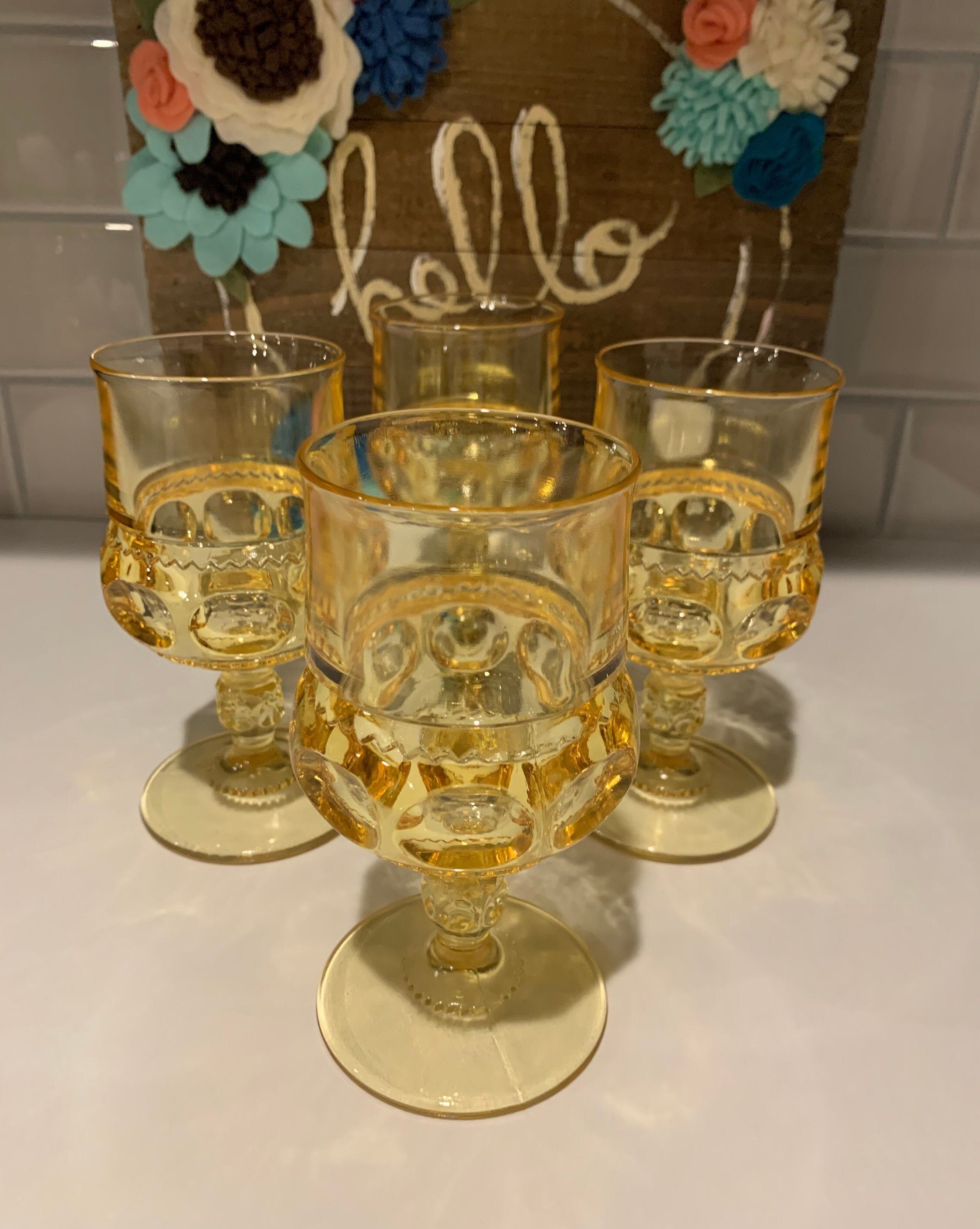 Vintage Water Goblets Kings Crown Yellow Goblets Yellow | Etsy