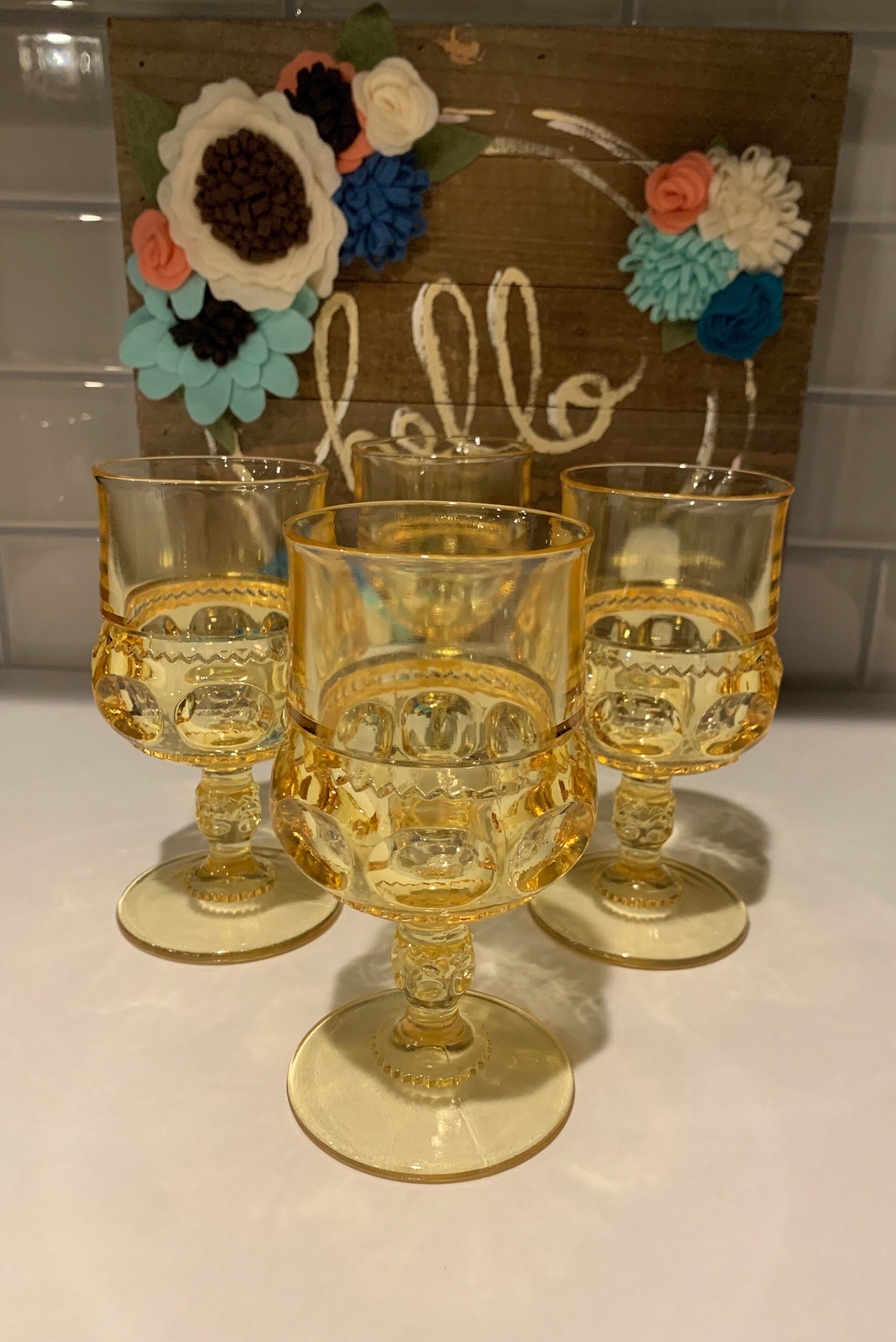 Vintage Water Goblets Kings Crown Yellow Goblets Yellow | Etsy