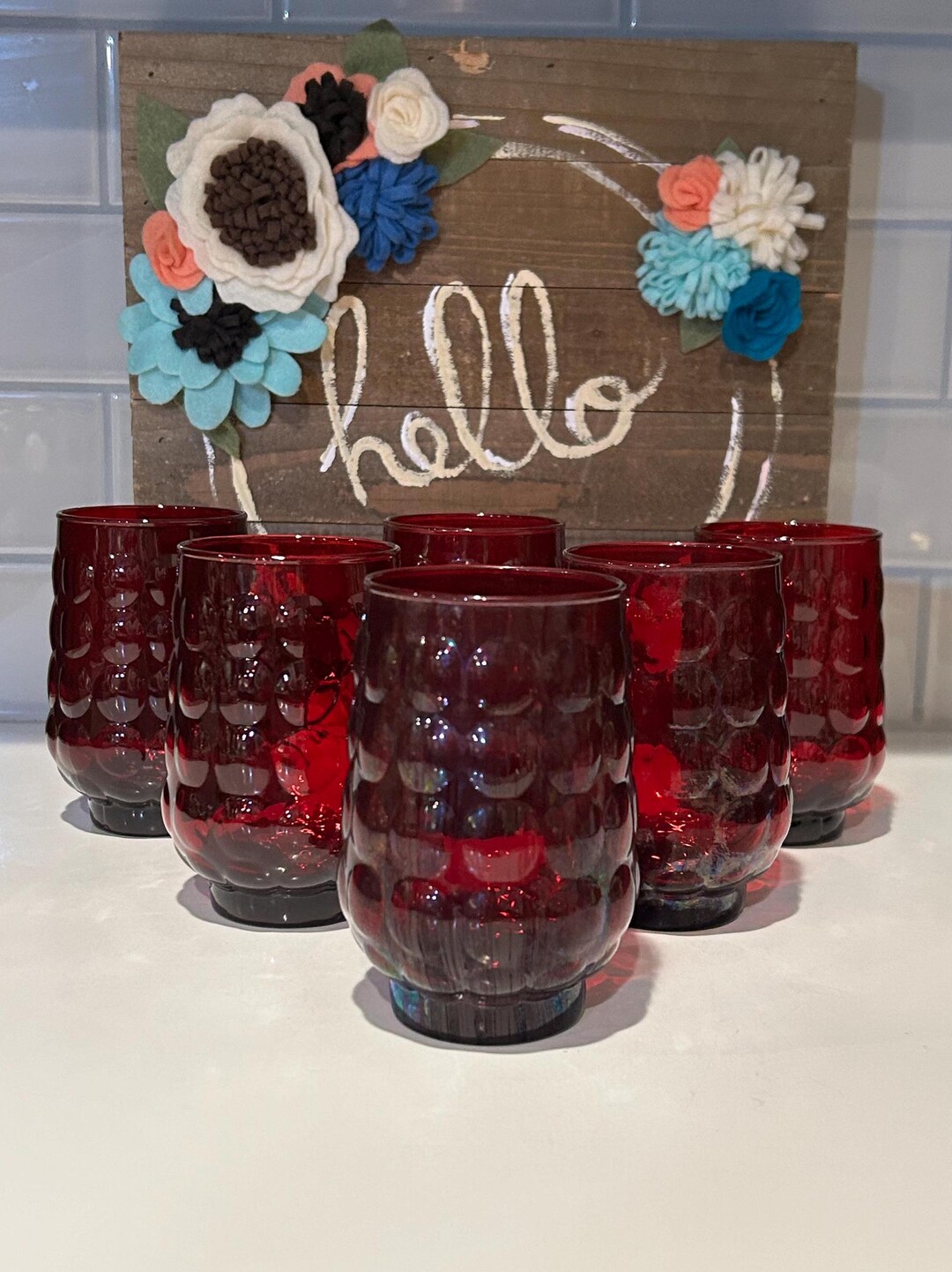 Ruby Red Bubble Glasses | Ruby Water Glasses | Ruby Red Juice Glasses ...