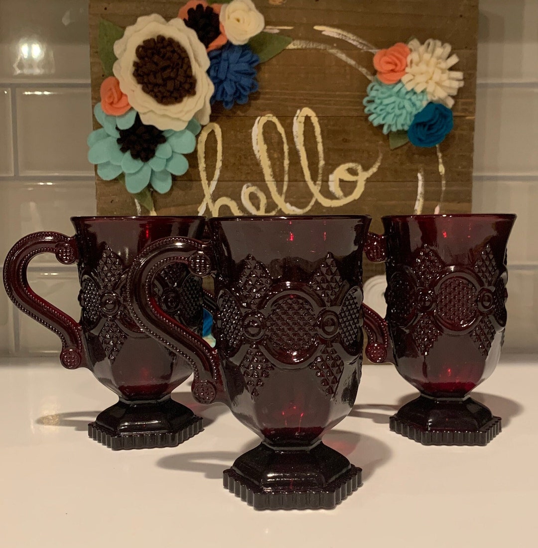 Avon 1876 Cape Cod Pedestal Mugs | Avon Collectable Glass Mugs | Ruby ...