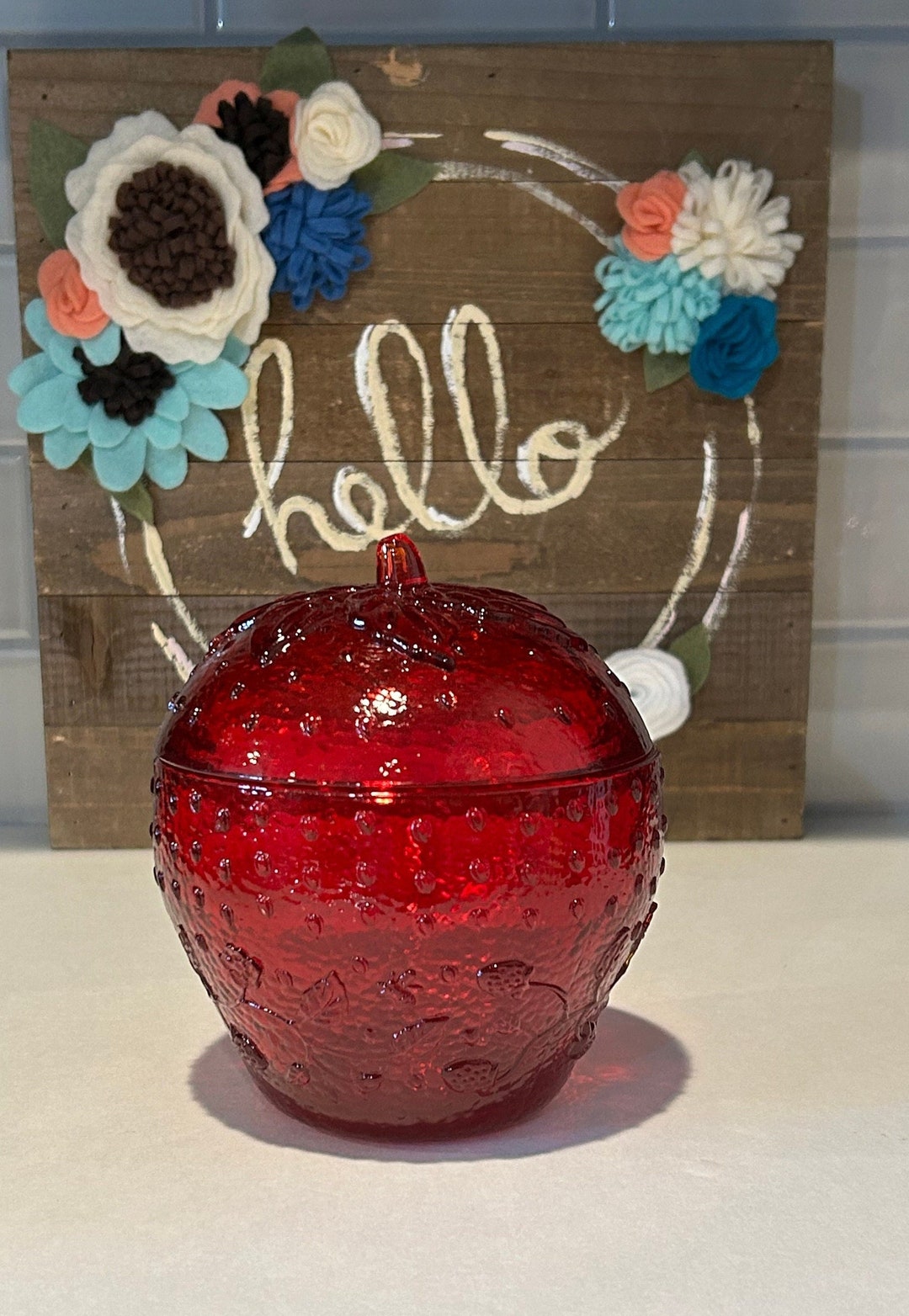 Longaberger Strawberry Glass Covered Jar: Vintage Candy Dish - Etsy