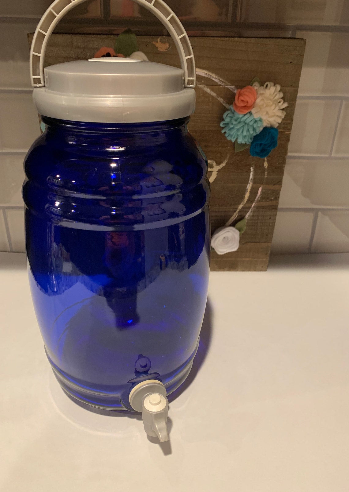 Vintage Cobalt Blue Glass Sun Tea Dispenser Beverage | Etsy