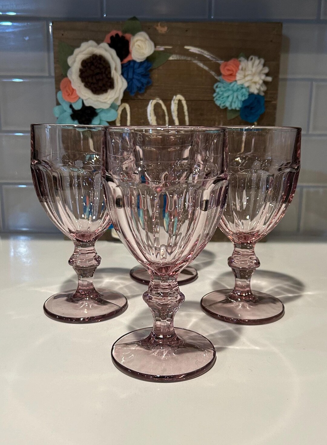 Vintage Libbey Gibraltar Pink Water Goblets | Set of 4 - Etsy