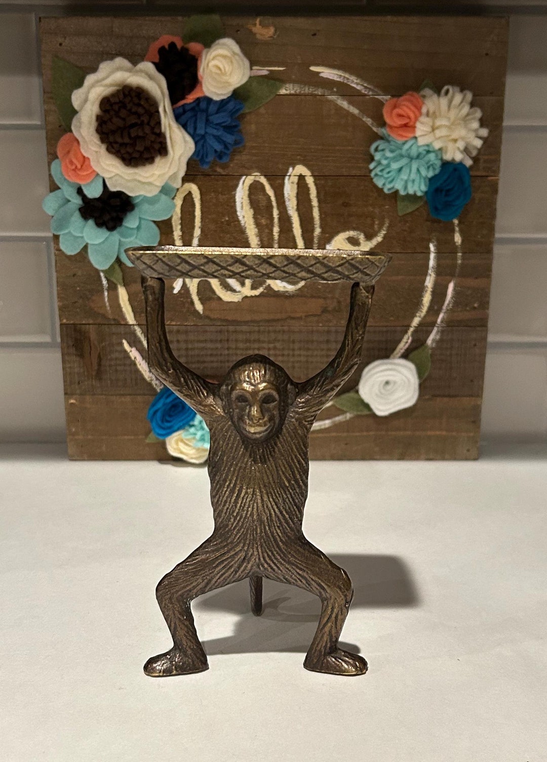 Vintage Bronze Standing Monkey Tray/business Card Holder Made in Korea ...