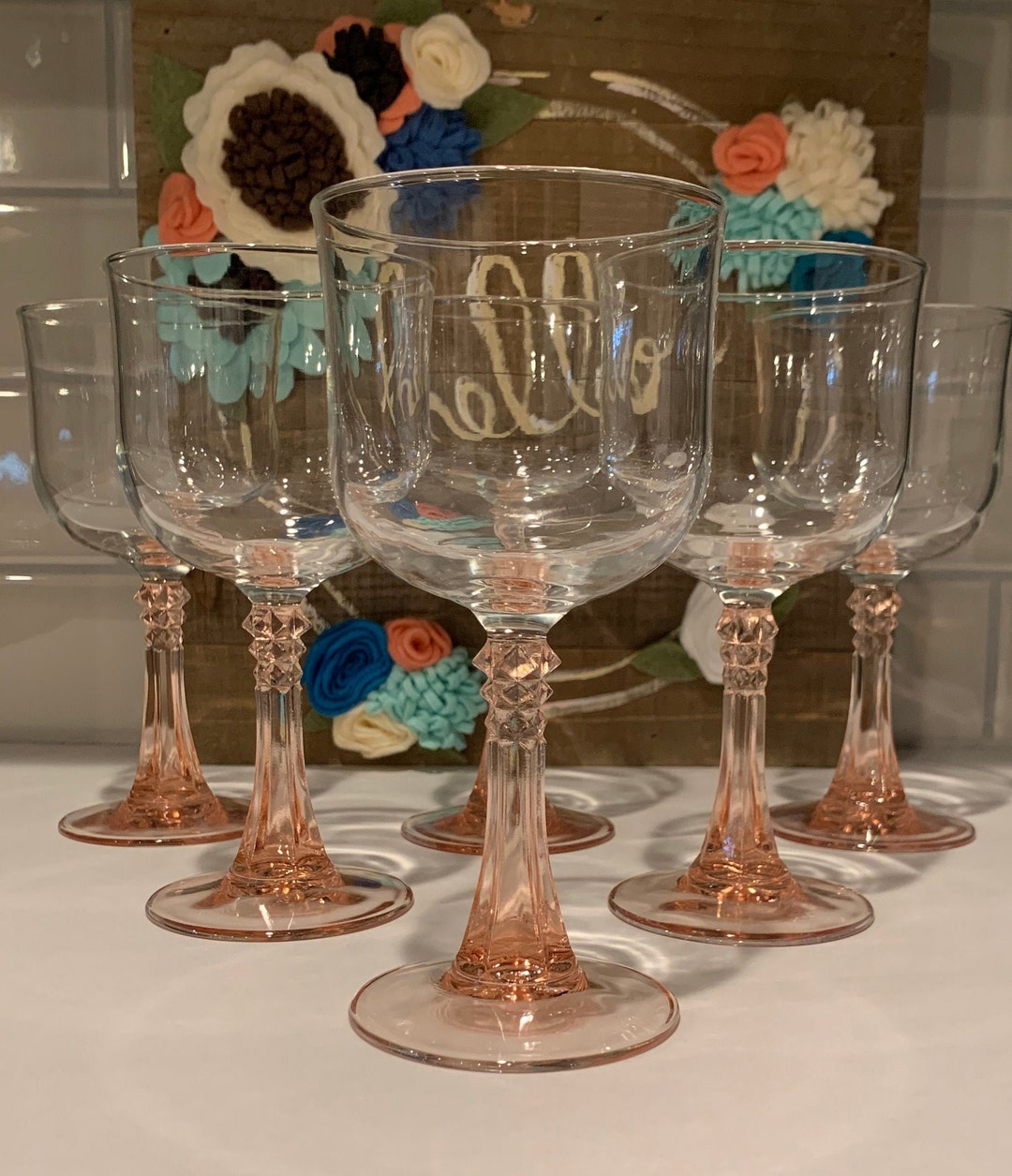 Vintage Pink Stem Water Goblets by CRISTAL D'ARQUES-DURAND Pink Stem ...