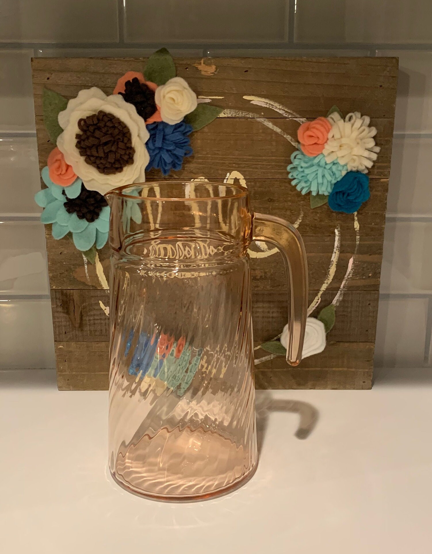 Rosaline Pink swirl Optic Water Pitcher by CRISTAL - Etsy