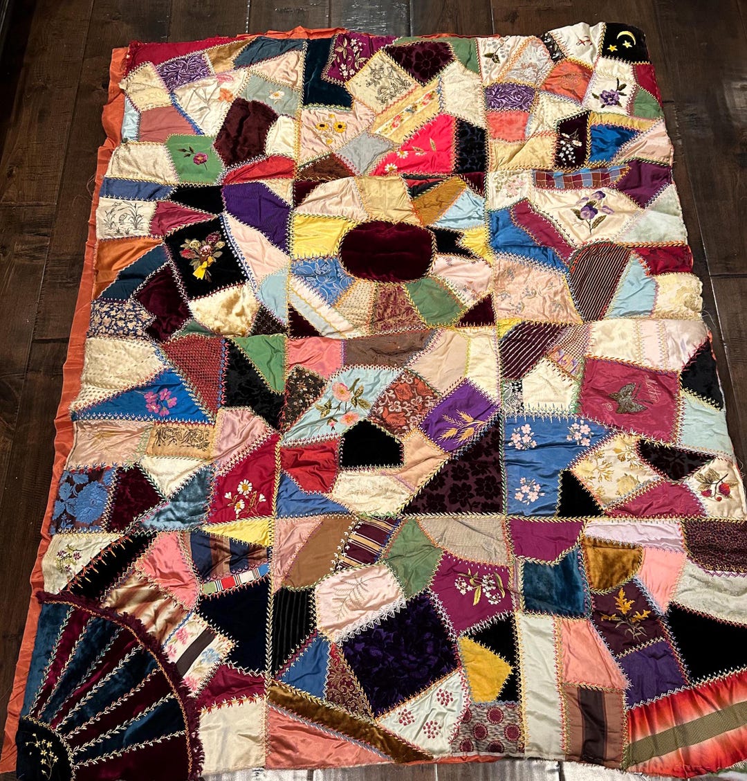 Crazy Patch Quilt | Velvet Silk and Flower Sack Patch Quilt | Unique ...