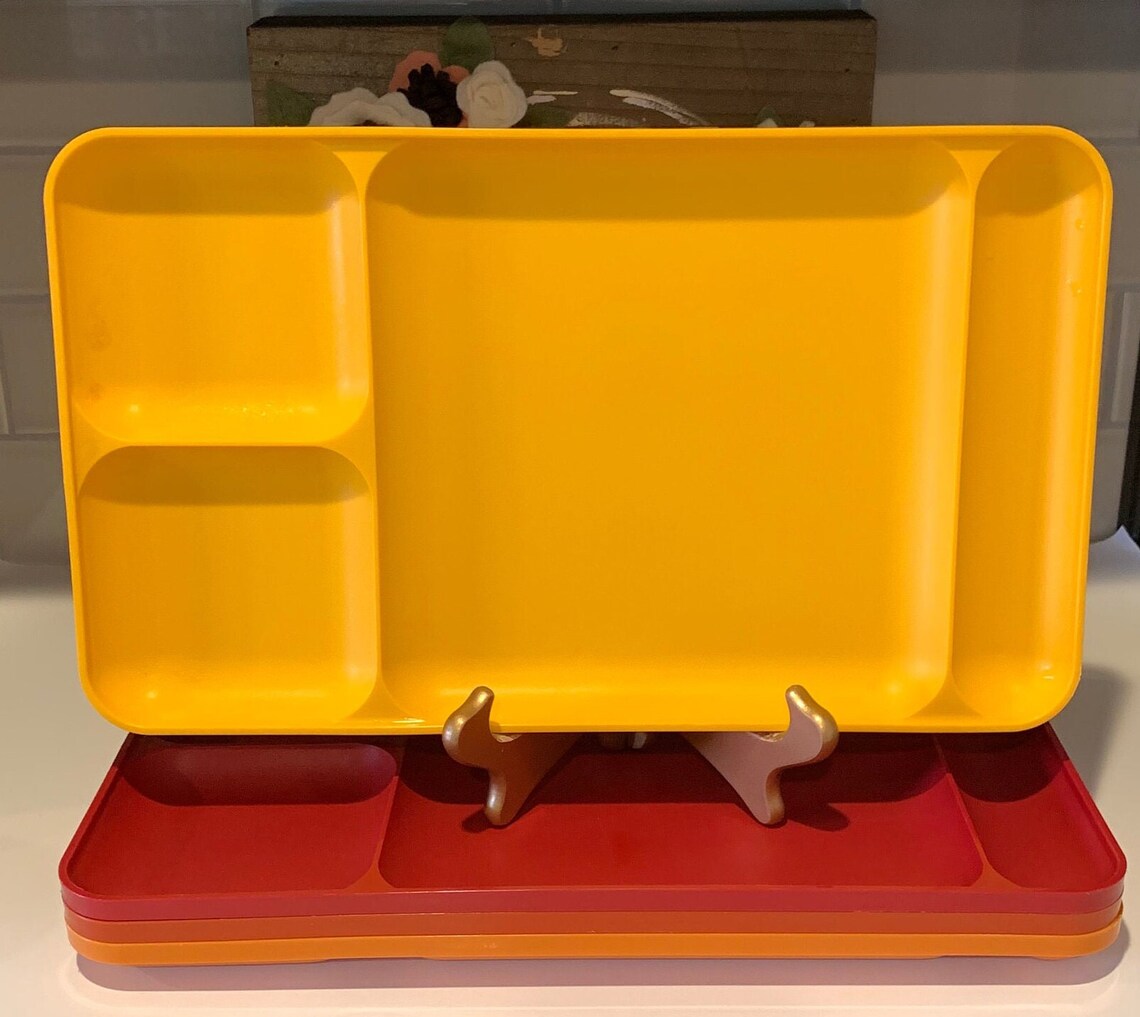 Vintage Tupperware Lunch Trays Yellow Red Orange Burnt - Etsy