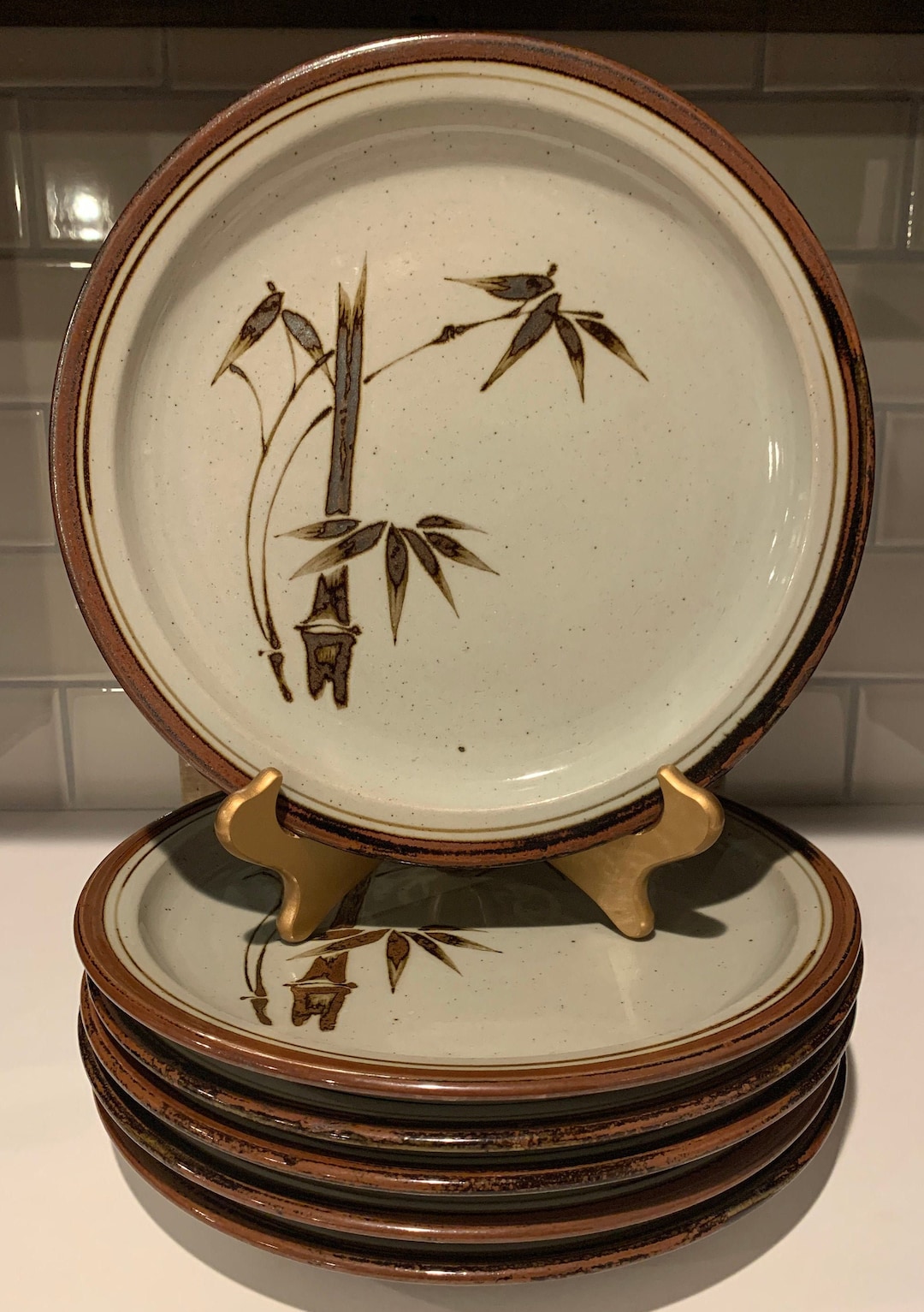 Vintage Otagiri Bamboo Stoneware Dinner Plates | Gray and Brown Asian ...