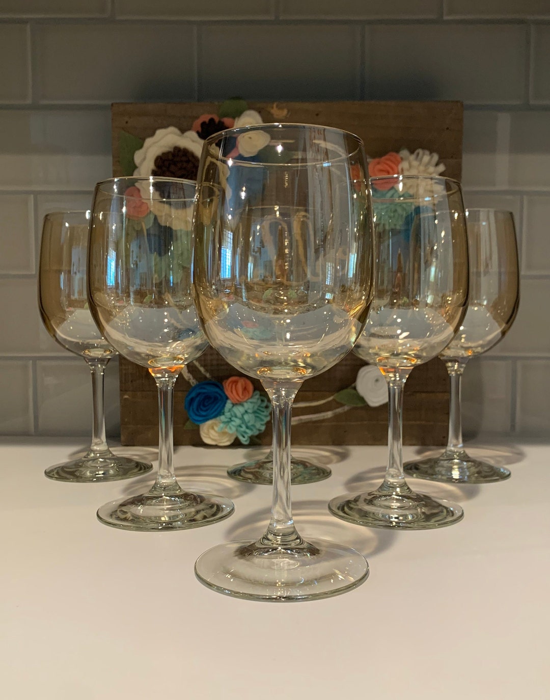 Iridescent Wine Goblets | Peach Iridescent Tablescape | Peach Luster ...