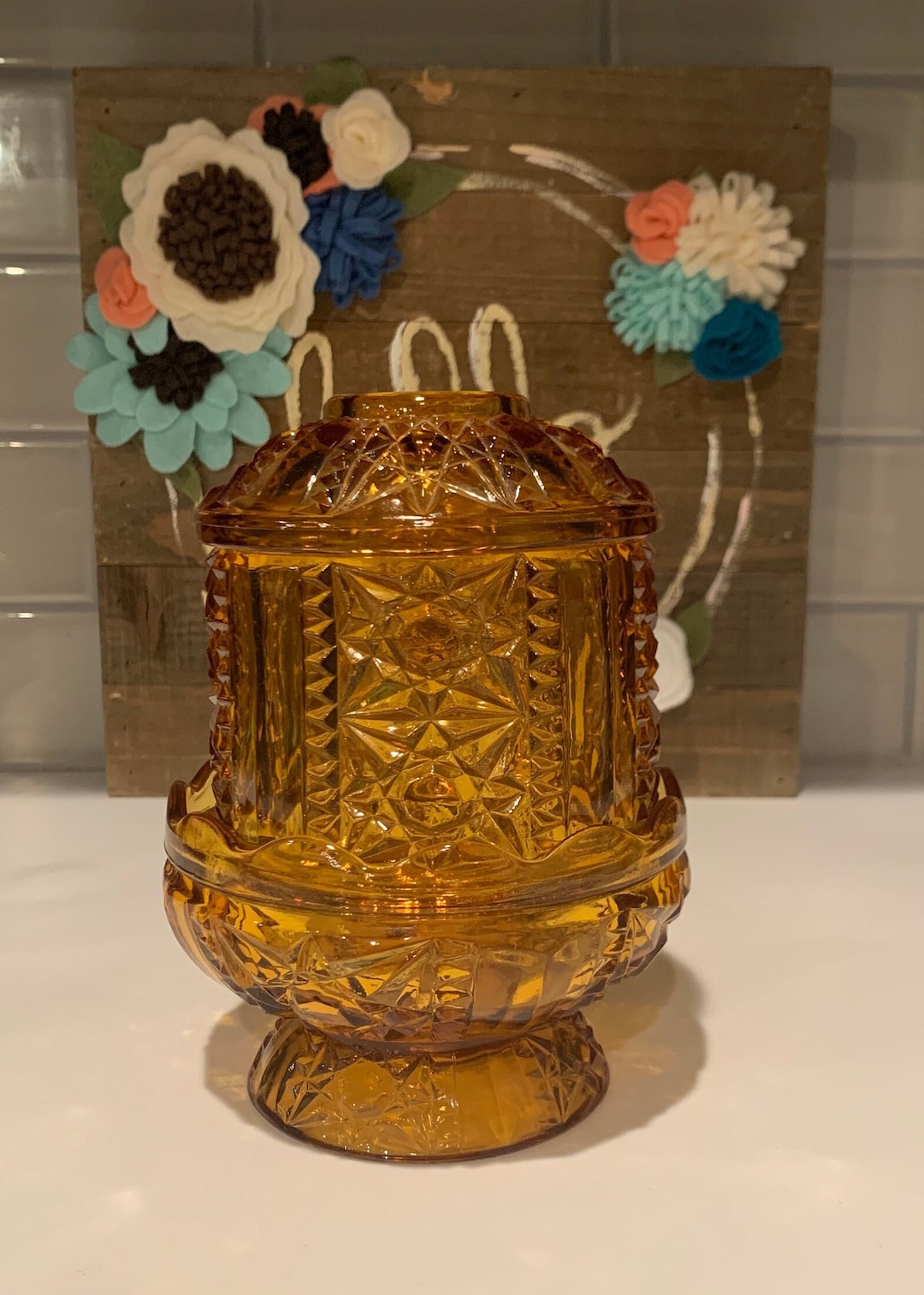 Amber Glass Stars and Bars Fairy Lamp Collectable Amber Glass Fairy ...