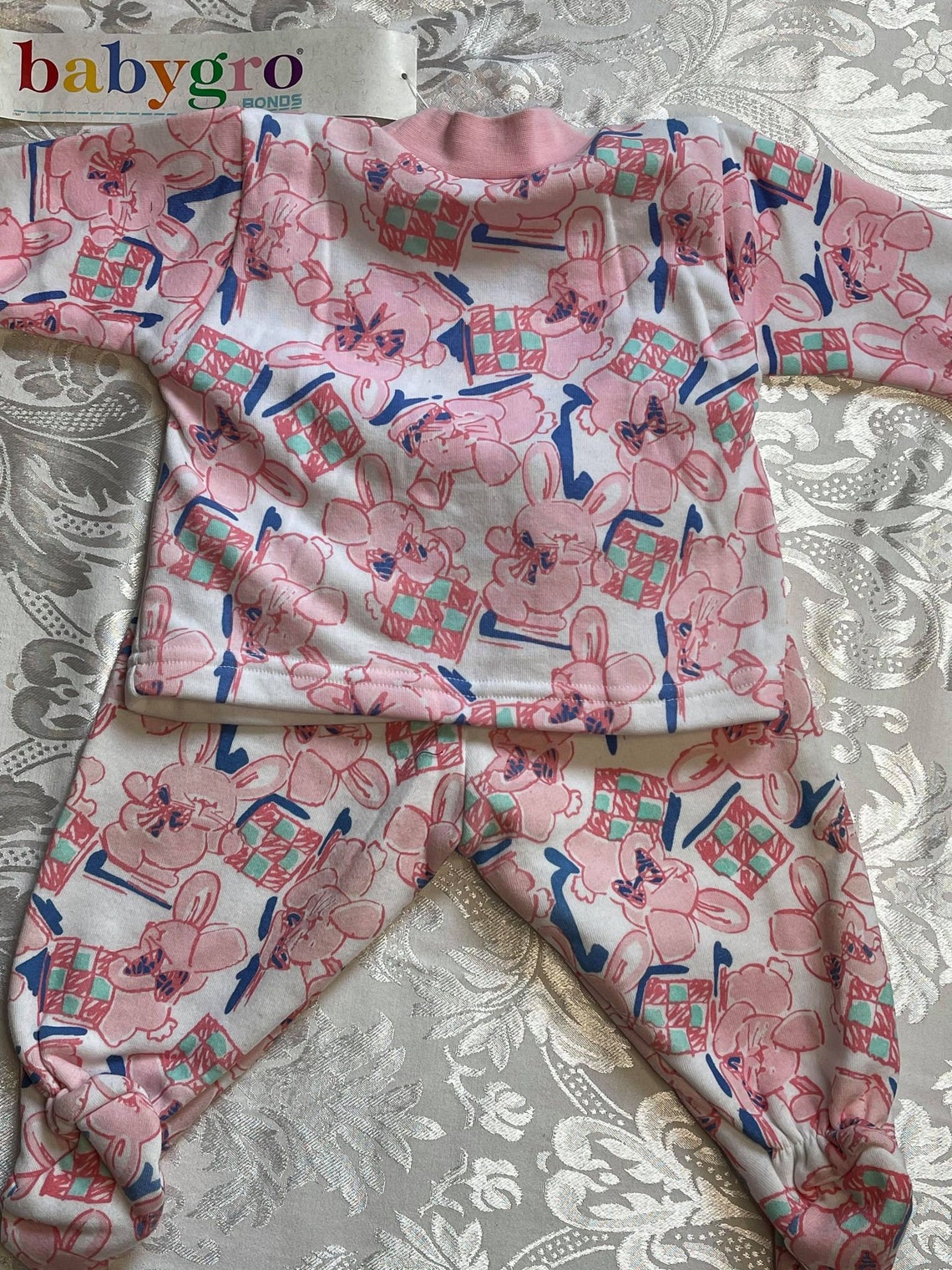 BONDS Australia NUEVO Baby Size 00 BabyGro Vintage Fleece Rabbits Pink ...