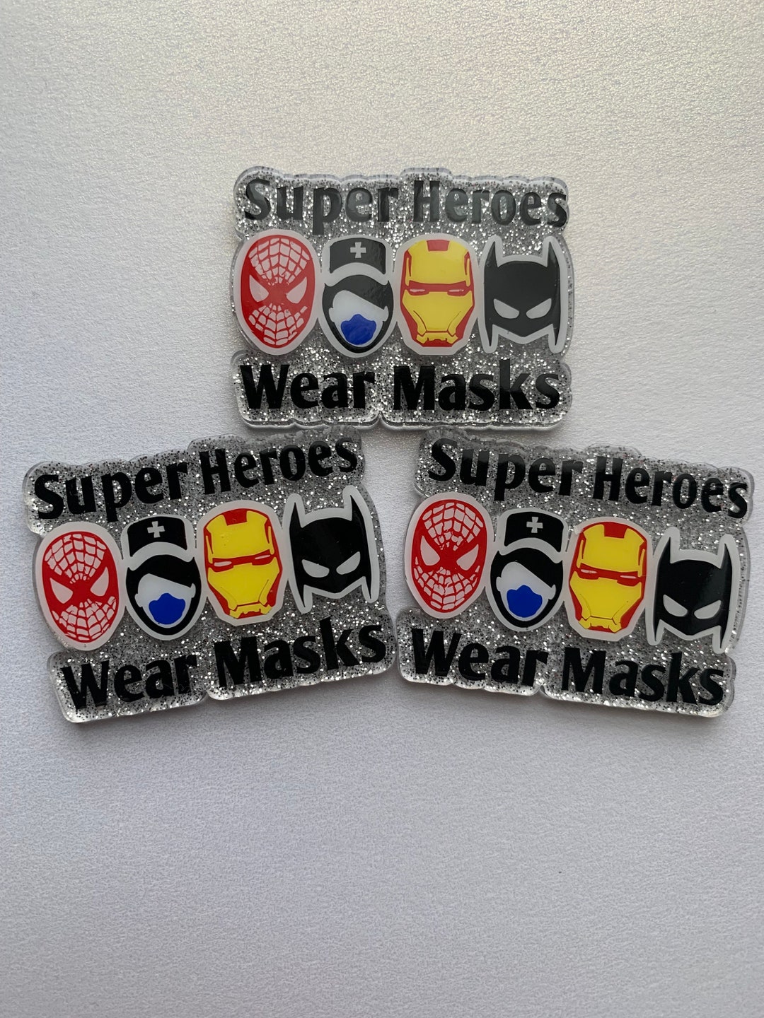 Superheroes Wear Masks Badge Reels, Glitter Badge Reels, Healthcare ...