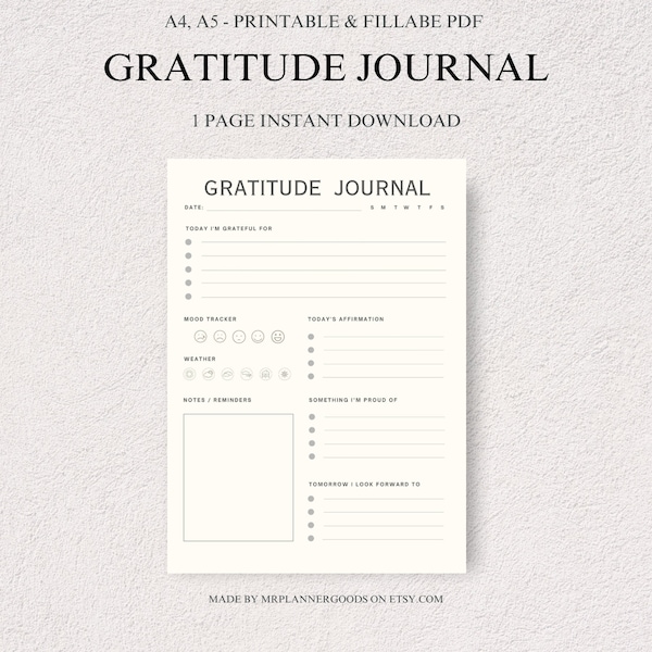 Gratitude Journal Printables - Etsy UK