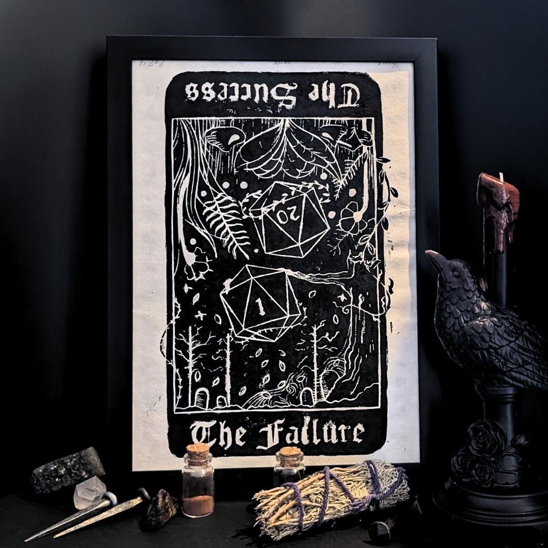 Hand-printed Dnd Tarot Card Art, Success & Failure Lino Print - Etsy