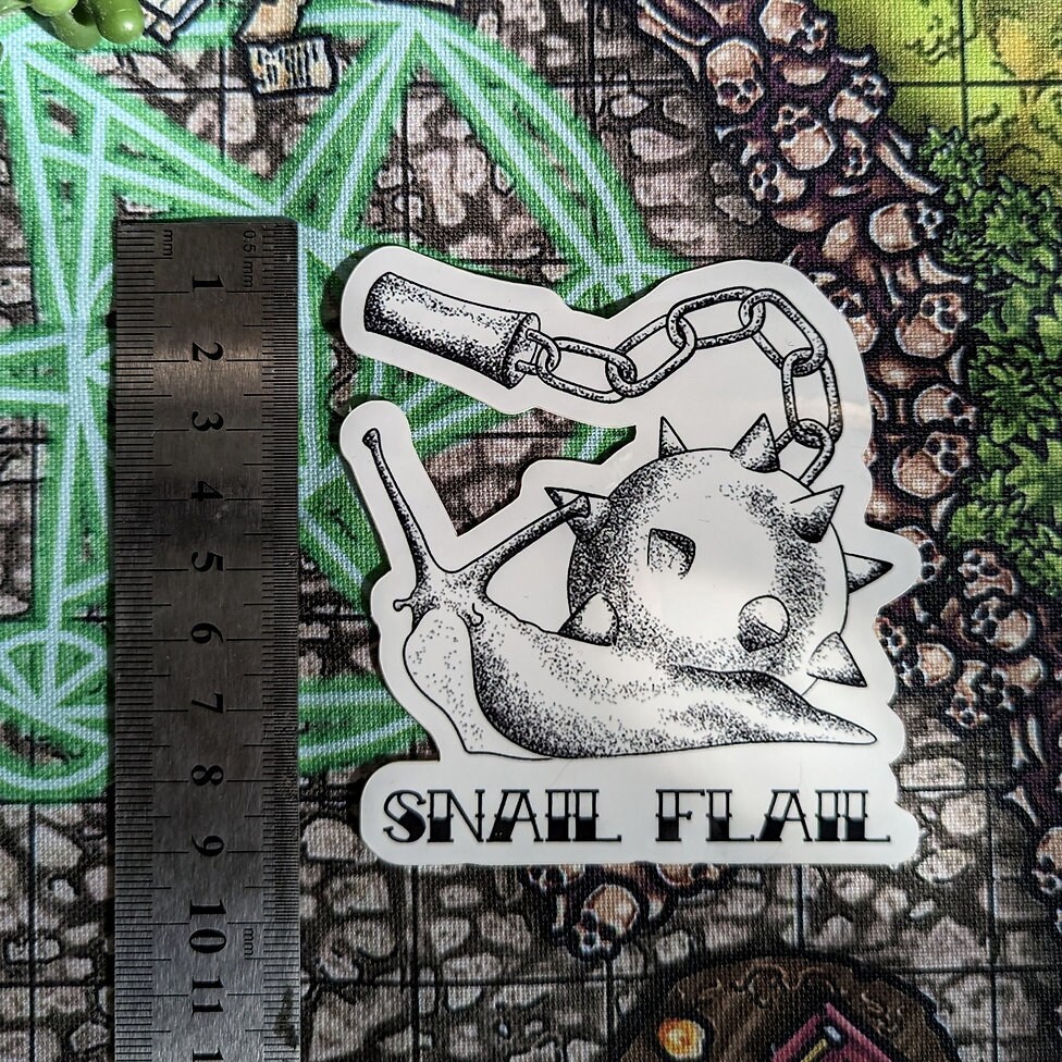 Snail Flail: Tattoo Style Dungeons and Dragons Vinyl Sticker Original ...