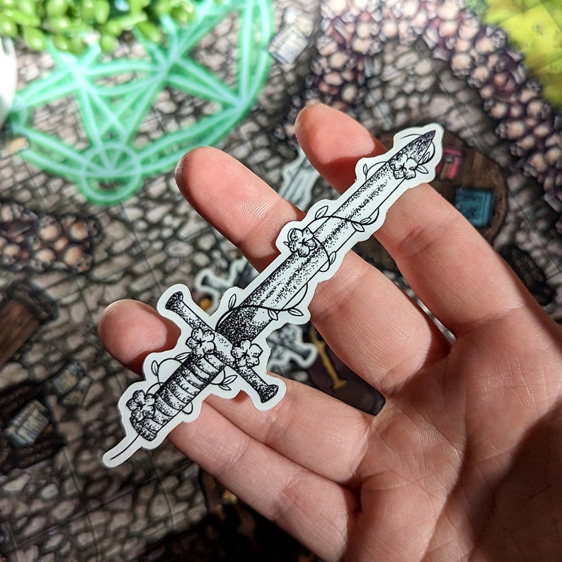 Enchanted Sword: Tattoo Style Dungeons and Dragons Vinyl Sticker ...