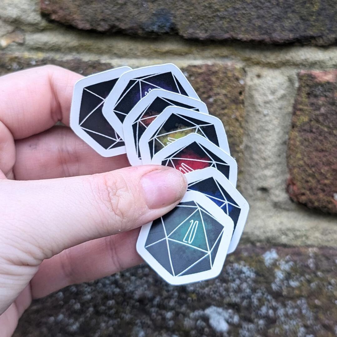 Mini D20 Rainbow Sticker Pack - 7 Small D20 Dice Stickers, Dungeons and ...
