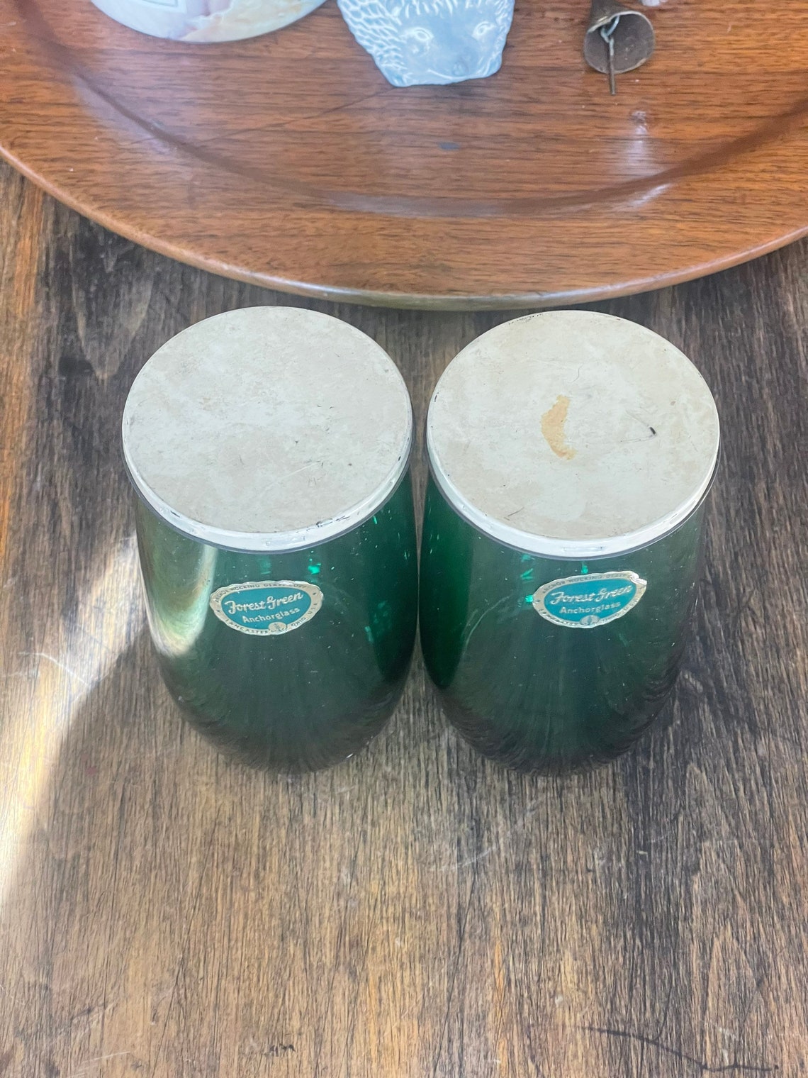 Vintage Anchor Hocking Forest Set of 2 Green Roly Poly Round - Etsy