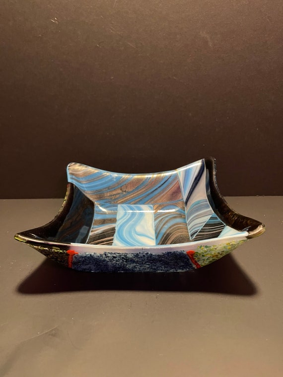 Vintage Funky Handmade Bowl Painted and Stained Glass Mosaic Baskets ...