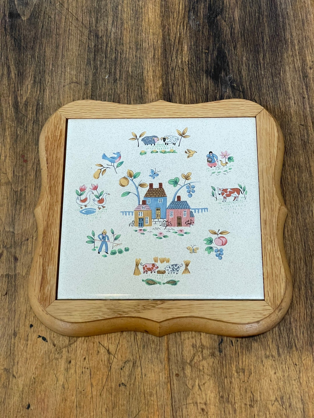 Vintage Framed Ceramic Tile Trivet Wall Hanging Heartland Country ...