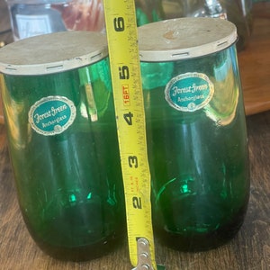Vintage Anchor Hocking Forest Set of 2 Green Roly Poly Round Glasses W ...