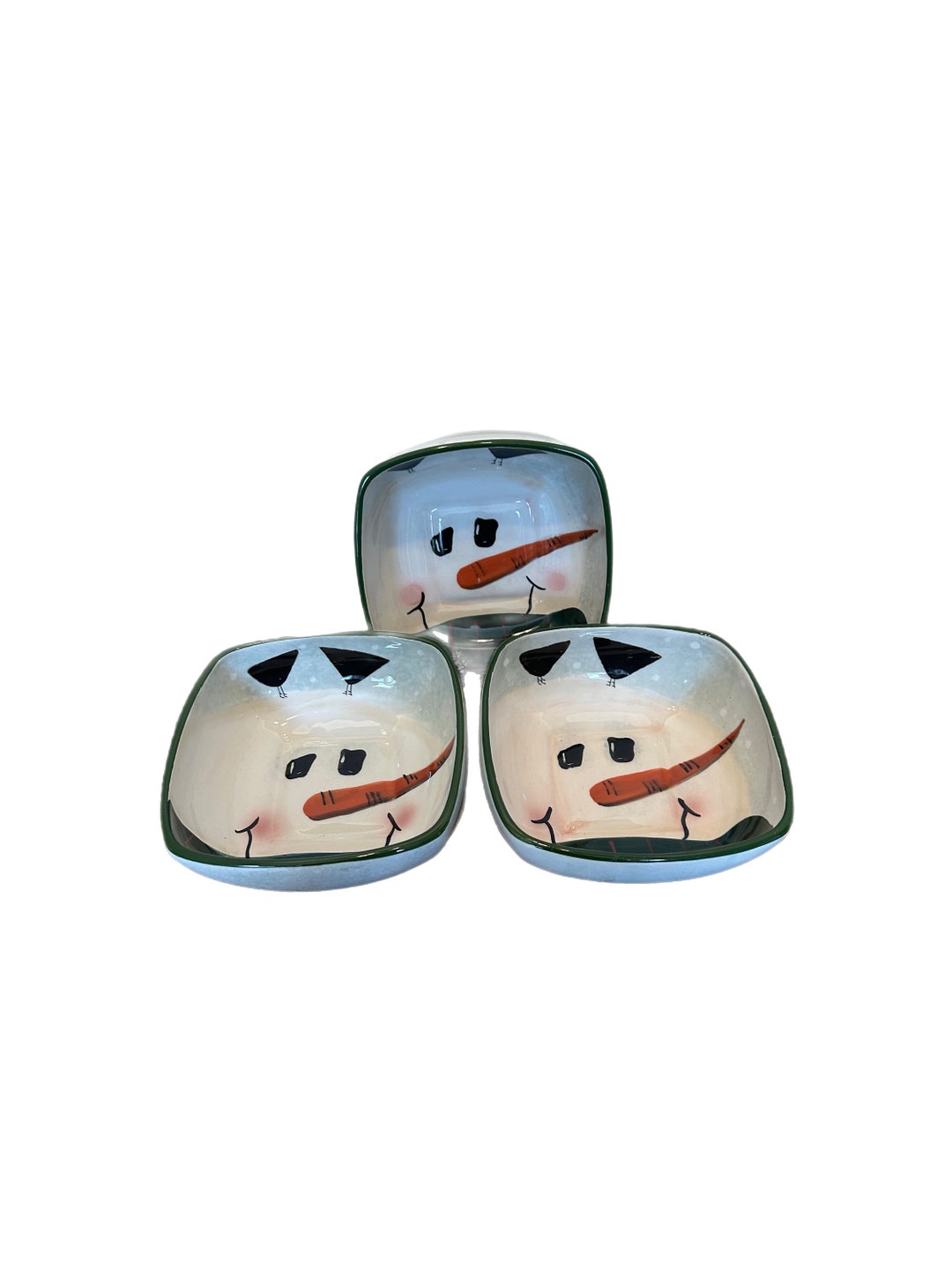 Vintage Oneida Snowmen Portraits Square Bowls Set of 3 ULTRA RARE ...
