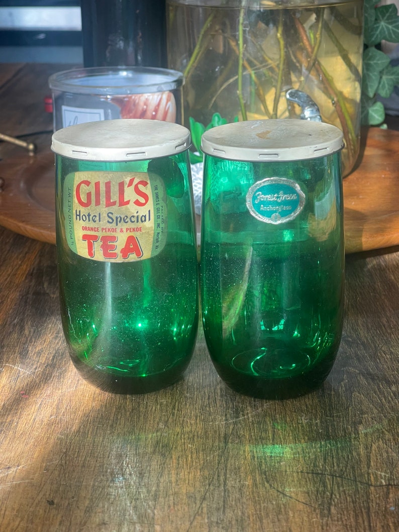 Vintage Anchor Hocking Forest Set of 2 Green Roly Poly Round - Etsy