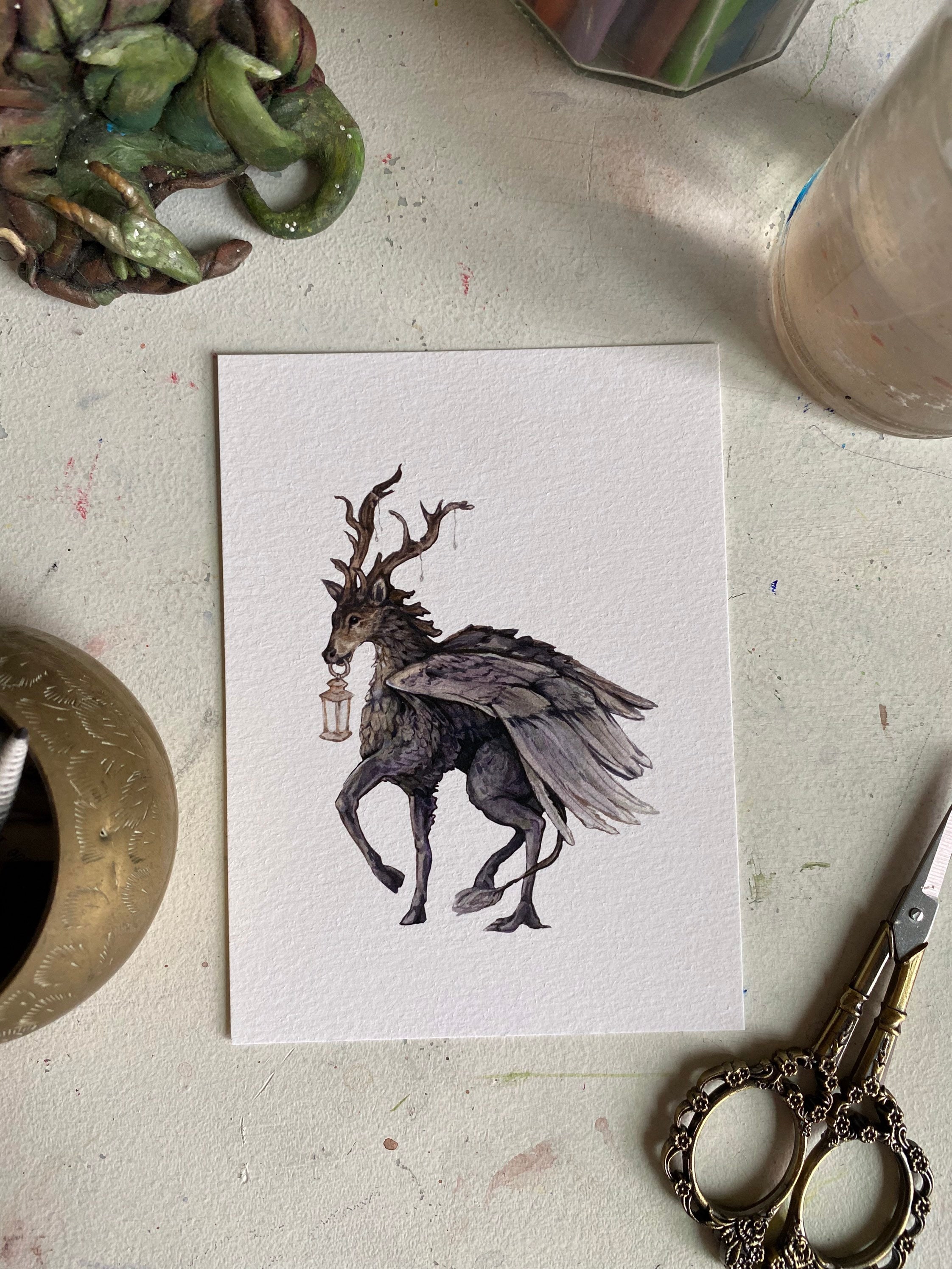 Peryton Illustration Art Print Mythical Creature Whimsical - Etsy