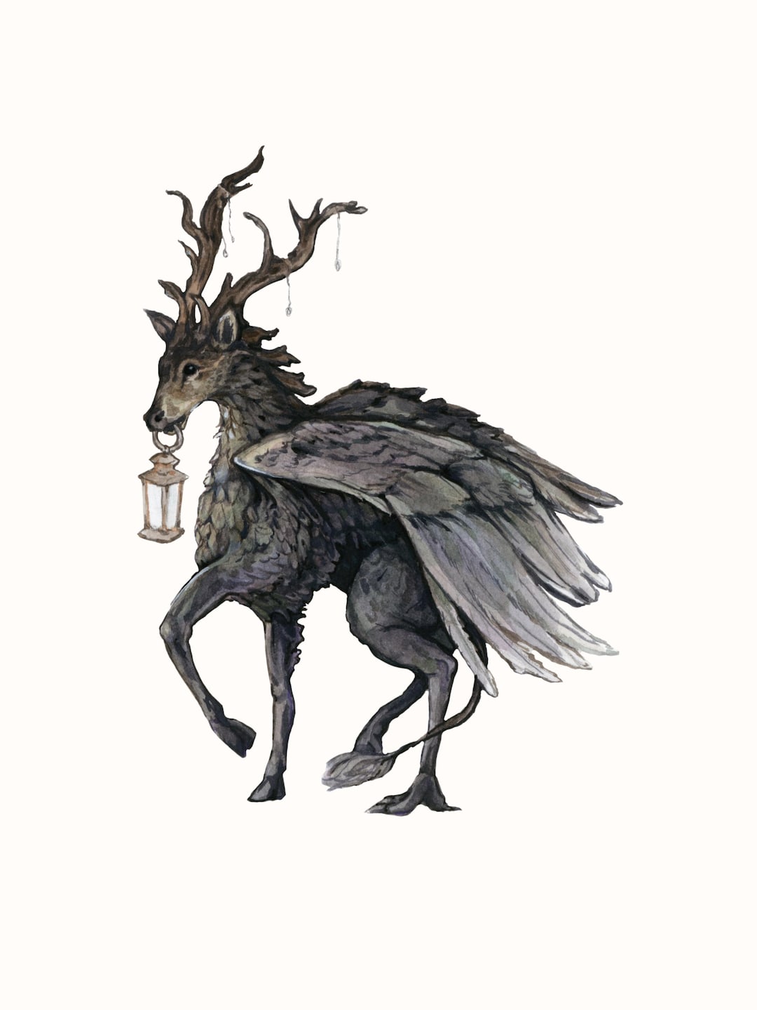 Peryton Illustration, Art Print, Mythical Creature, Whimsical Animal ...
