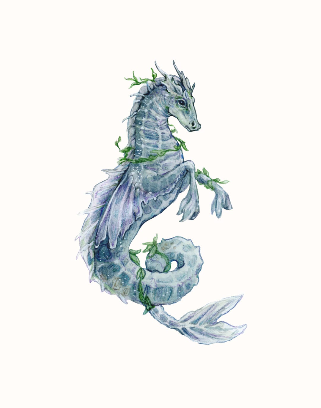 Hippocampus Print, Mythology, Mythical Creature, Sea Life, Illustrated ...