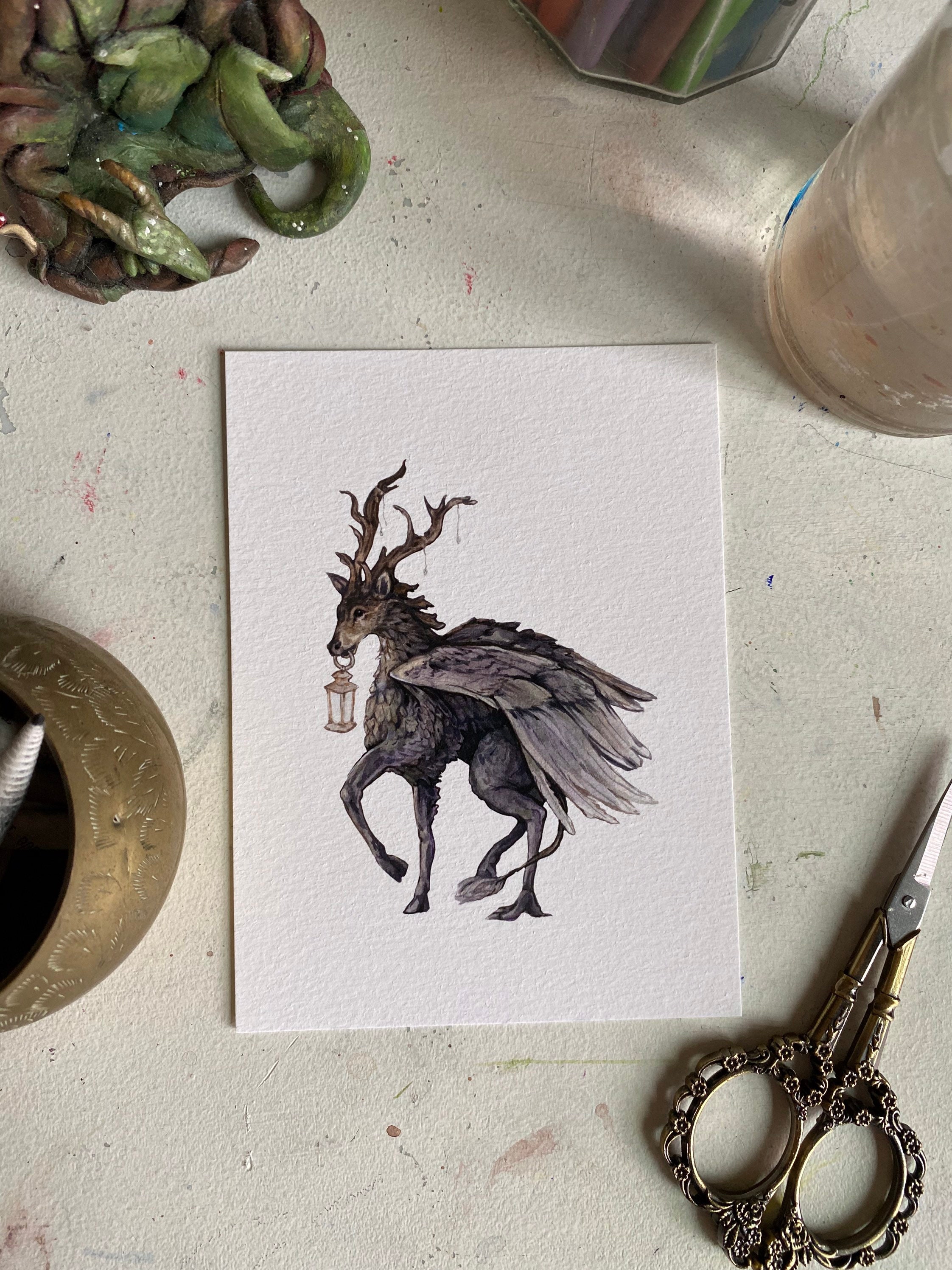 Peryton Illustration Art Print Mythical Creature Whimsical | Etsy