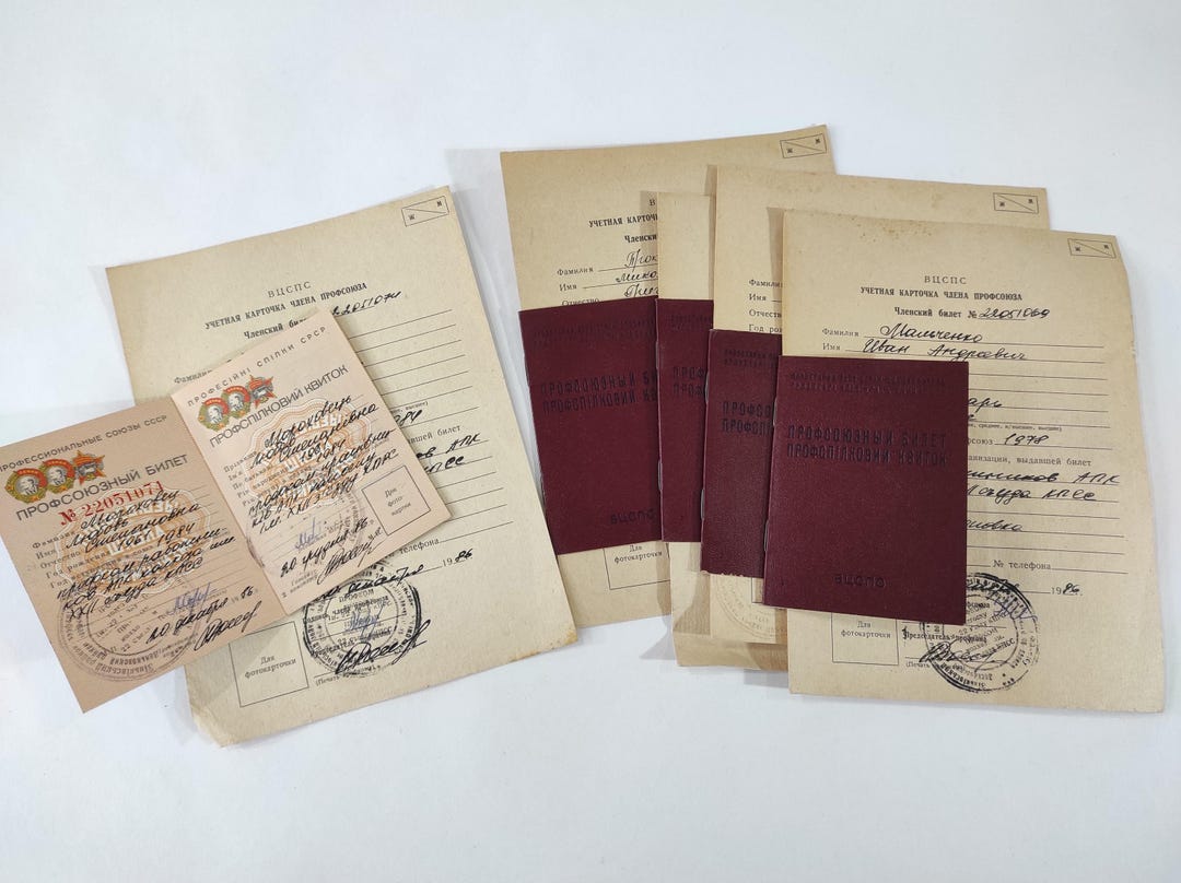 5 Soviet Trade Union Cards - Etsy