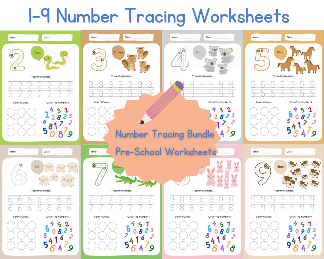 1-9 Number Tracing Worksheets - Printable Digital Downloads PDF for ...