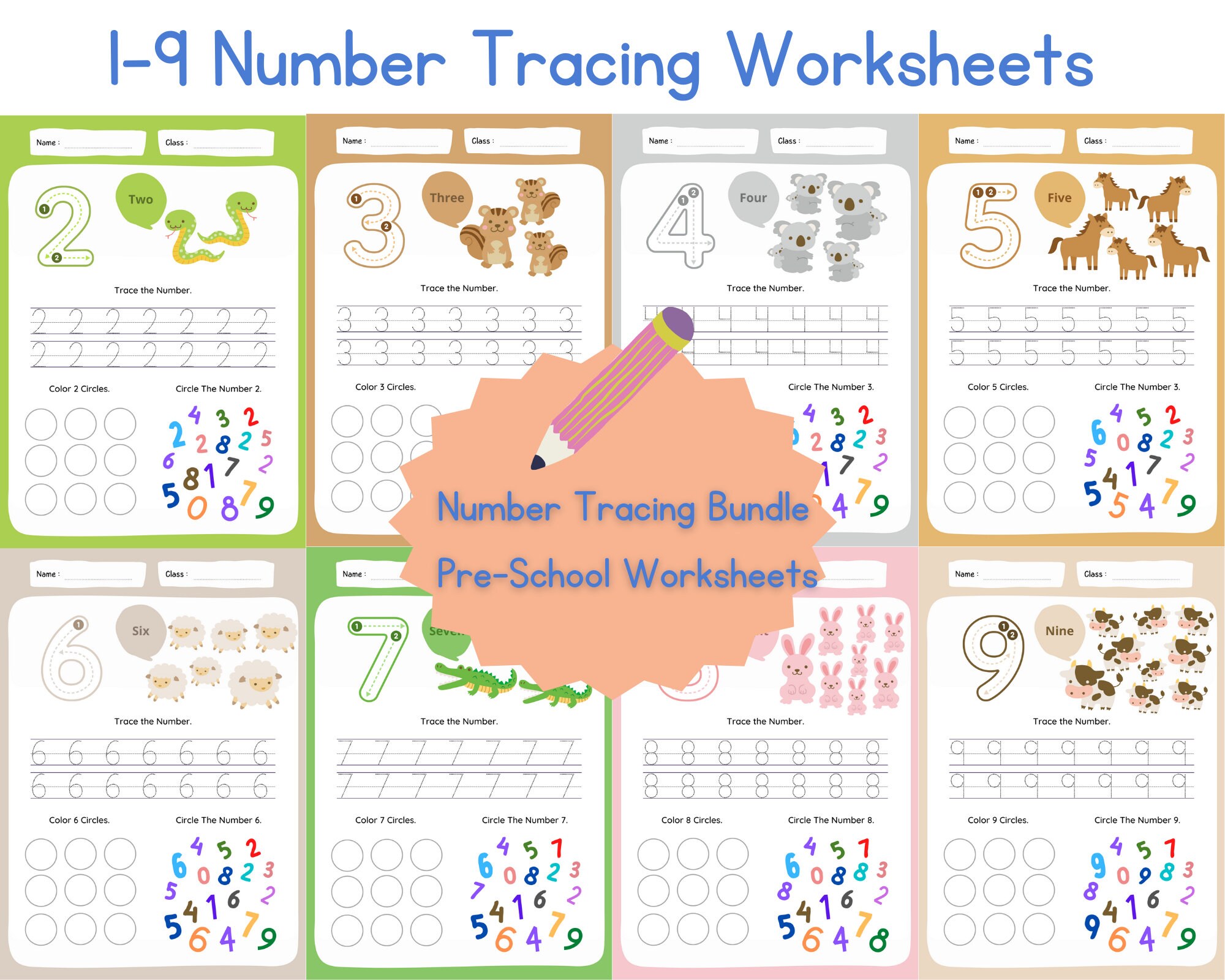 1-9 Number Tracing Worksheets - Printable Digital Downloads PDF for ...