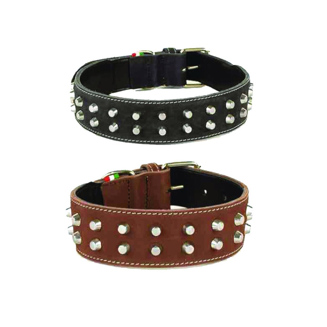 Calipso Waxed Soft Calf Leather and Studs Collar for Large Dog - Etsy