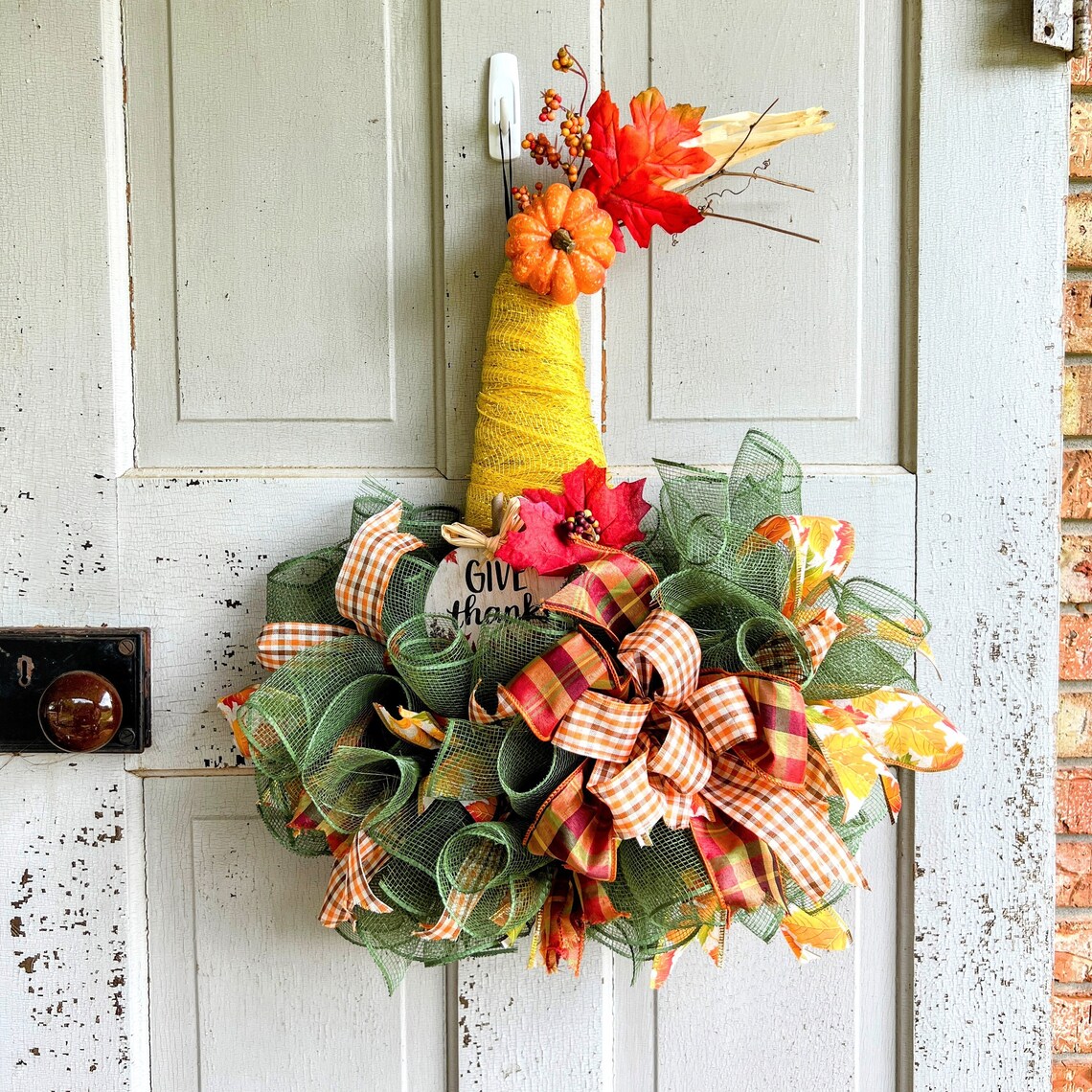 Fall Scarecrow Hat Wreath, Autumn Harvest Door Hanger - Etsy