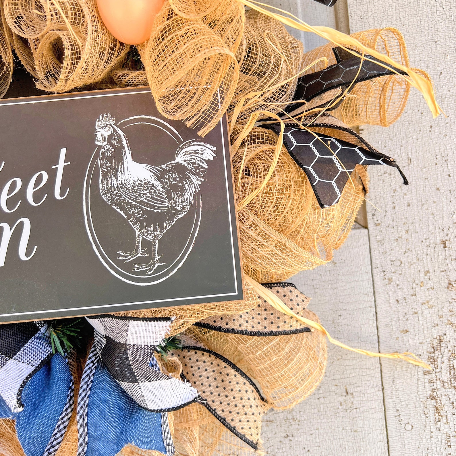 Farm Sweet Farm Wreath for Front Door, Farmhouse Mesh Porch Decor ...