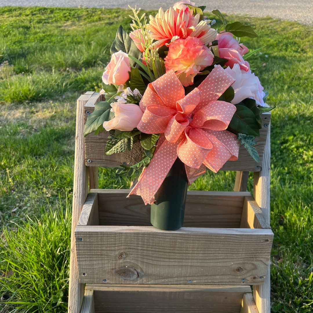 Peach Cemetery Vase Roses & Carnations Memorial Arrangement Sympathy ...