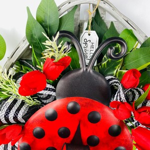 Ladybug Basket, Red Tulip Hanger, Ladybug Wreath, Farmhouse Ladybug ...