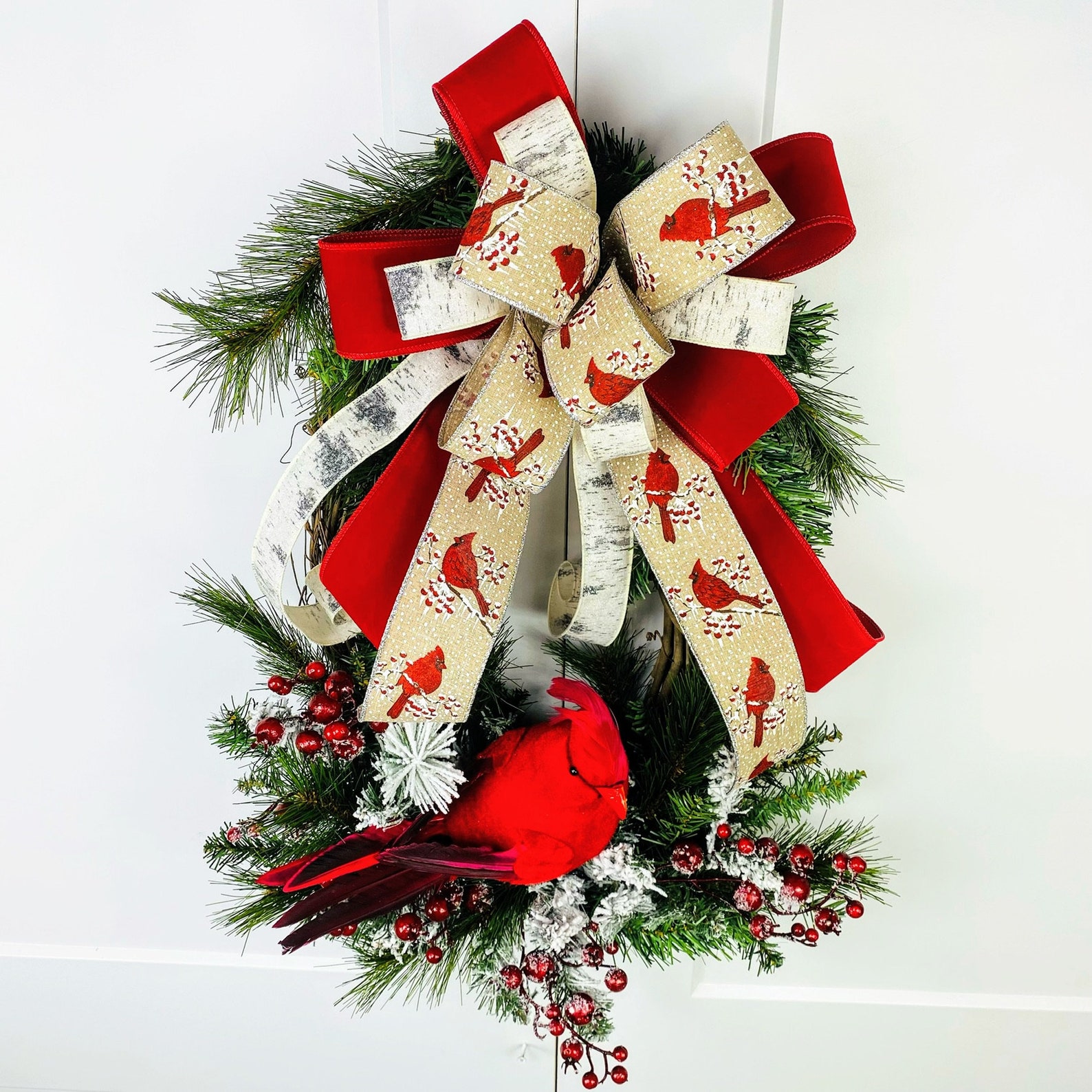 Cardinal Christmas Wreath Red Cardinal Snowflake Wreath - Etsy