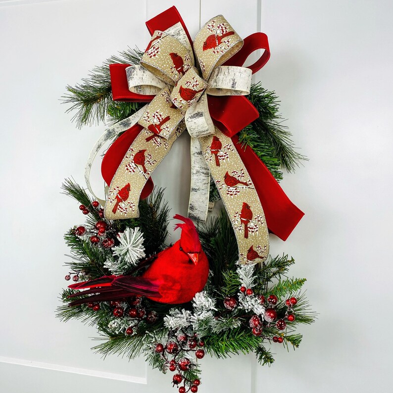 Cardinal Christmas Wreath Red Cardinal Snowflake Wreath - Etsy