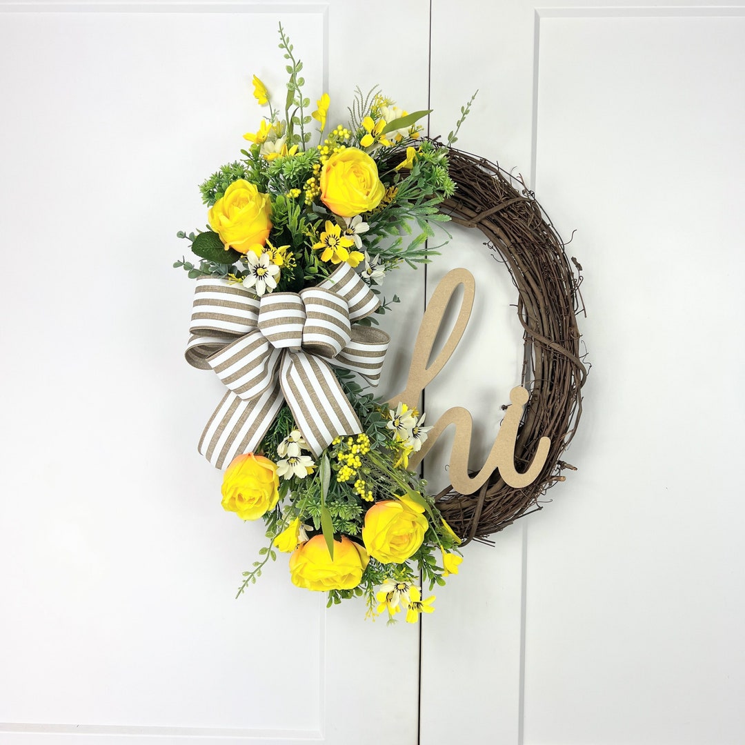Yellow Rose Grapevine Wreath, Summer Wildflower Wreath, Everyday Hi ...