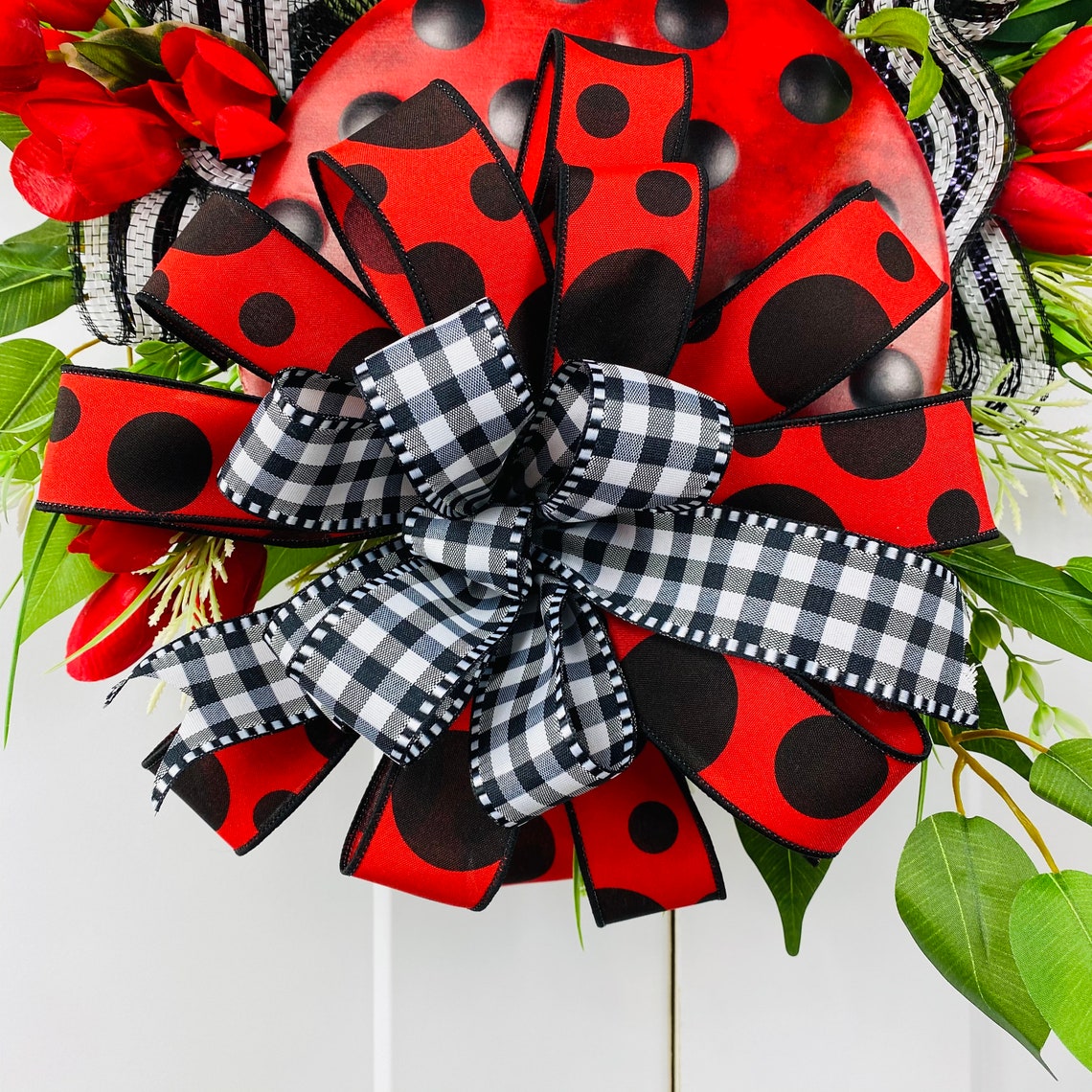 Ladybug Basket Red Tulip Hanger Ladybug Wreath Farmhouse - Etsy