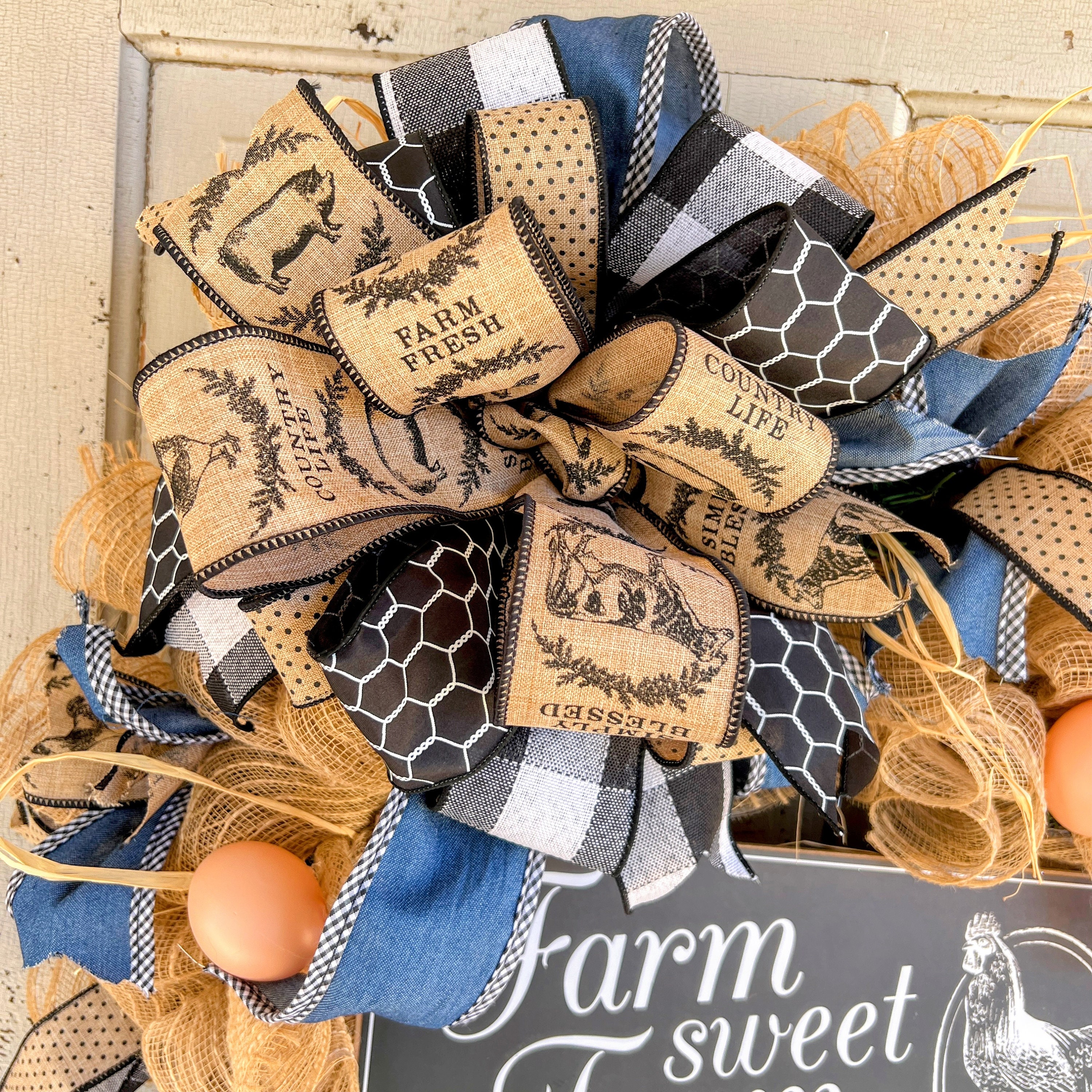 Farm Sweet Farm Wreath for Front Door, Farmhouse Mesh Porch Decor ...