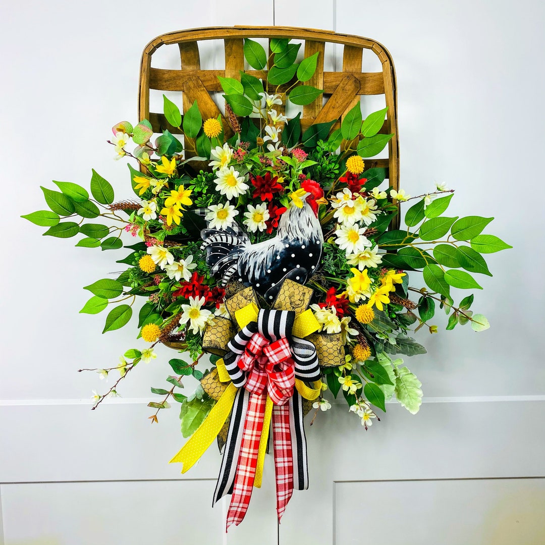 Country Kitchen Wall Decor, Daisy Farmhouse Wreath, Rustic Chicken ...