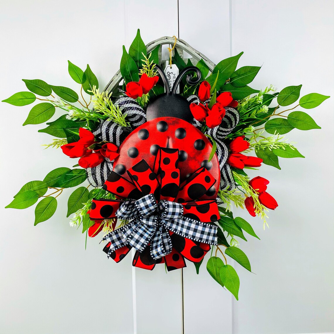 Ladybug Basket Red Tulip Hanger Ladybug Wreath Farmhouse - Etsy