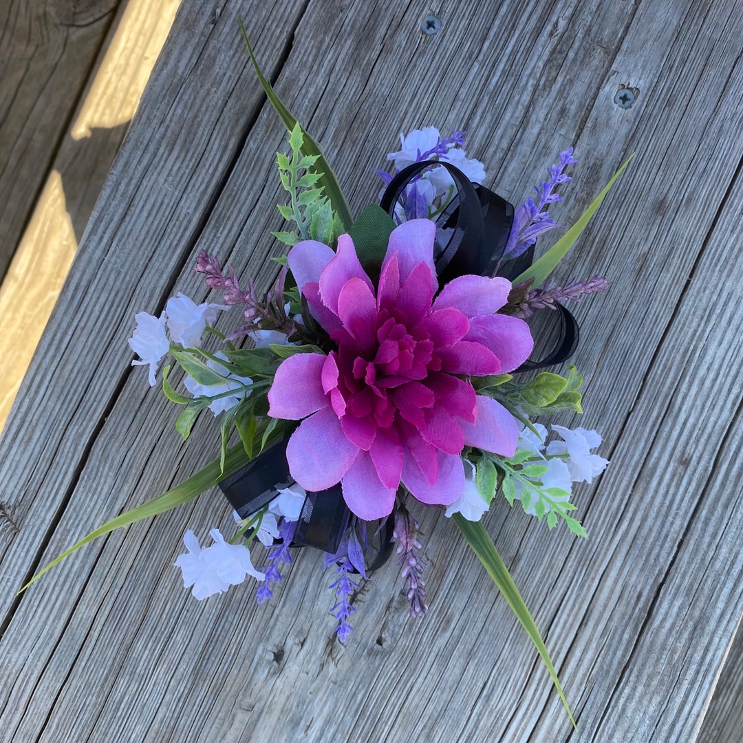 Purple Floral Corsage, Wedding Prom Wristlet - Etsy