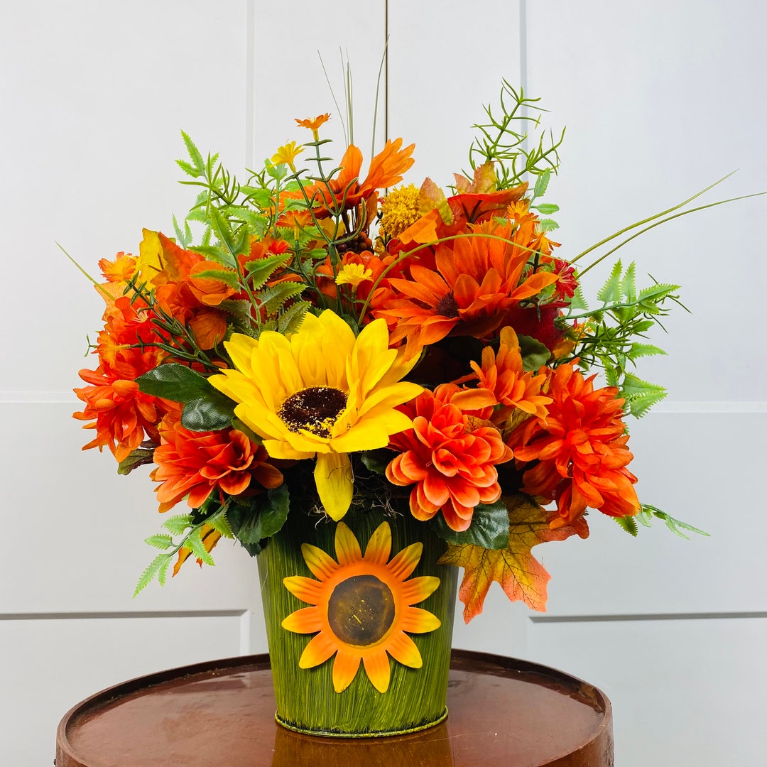 Sunflower Fall Arrangement-farmhouse Pumpkin Centerpiece-autumn Floral ...