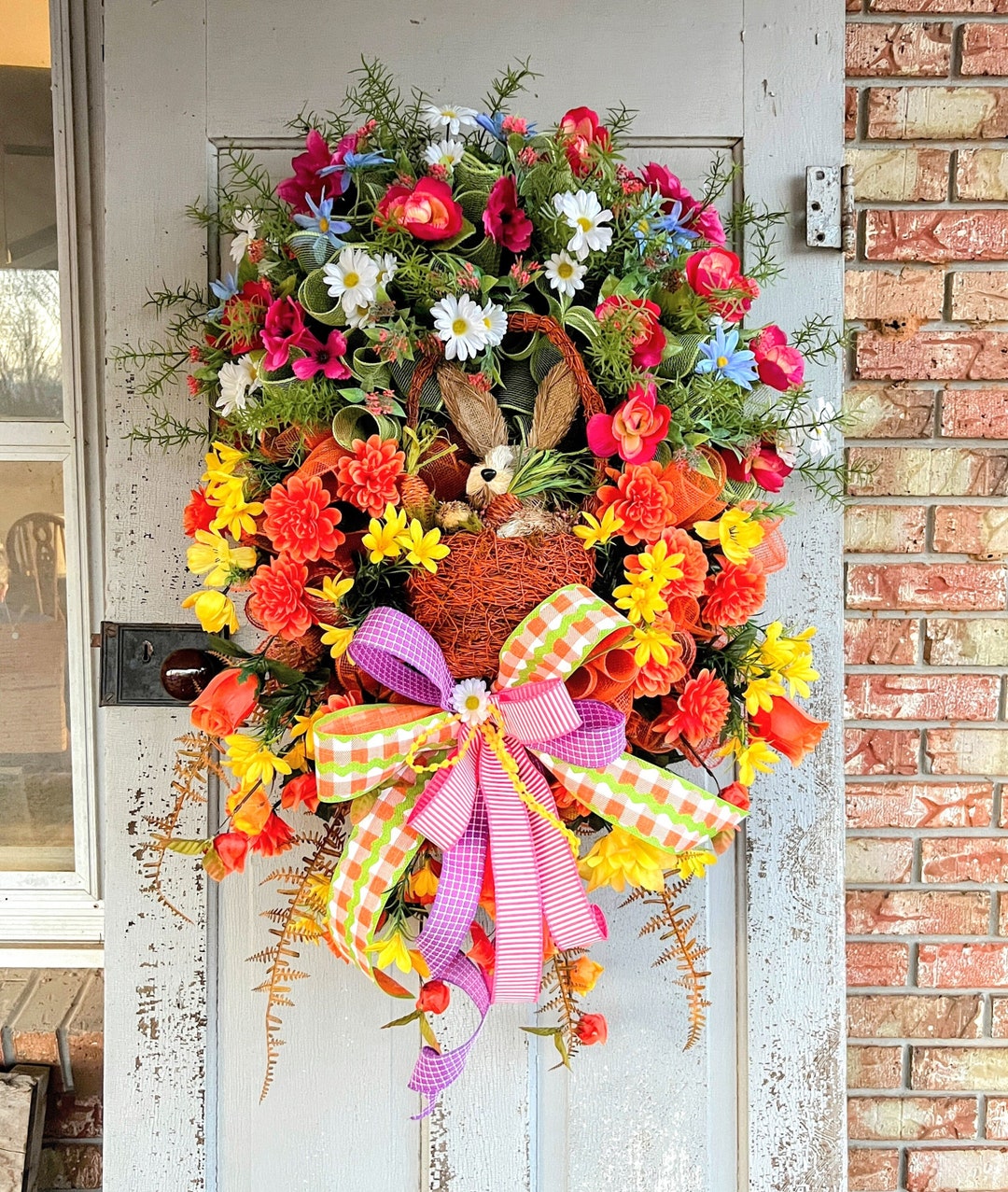 Easter Basket Wreath-glam Easter-bunny Wreath With Carrot-farmhouse ...